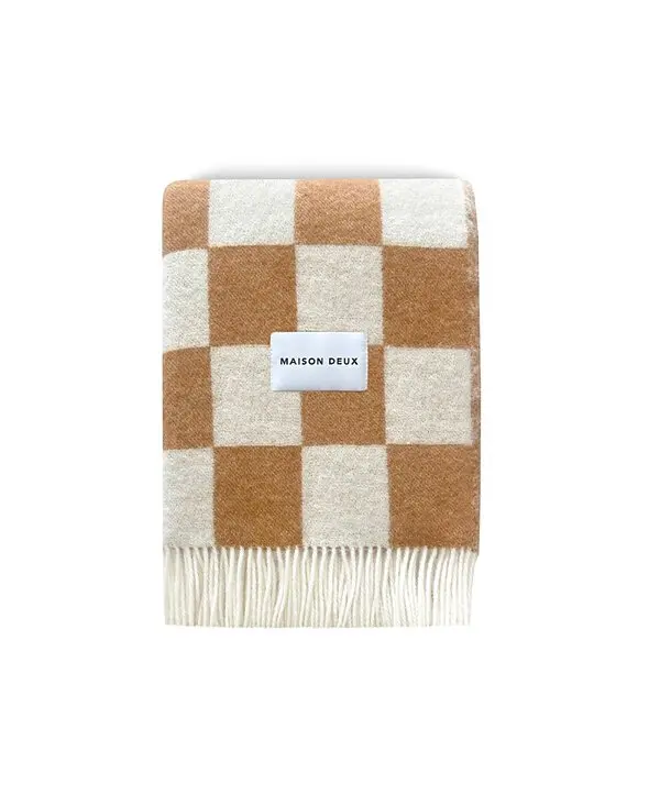 MAISON DEUX Checkerboard 4.25 Ft X 6.5 Ft Blanket - Brown