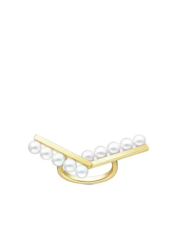TASAKI 18k Yellow Akoya Pearl Line Balance Arm Ring - Gold