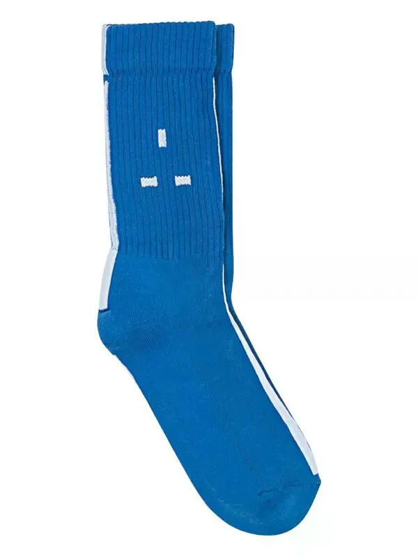 MAINS Logo-jacquard Socks - Blue
