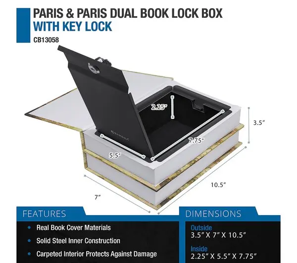 BARSKA Paris & Paris Series Dual Book Lock Boxe S With Key Lock