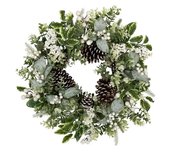 NORTHLIGHT Pinecones & Berries Artificial Chris Mas Wreath 24 - One-color