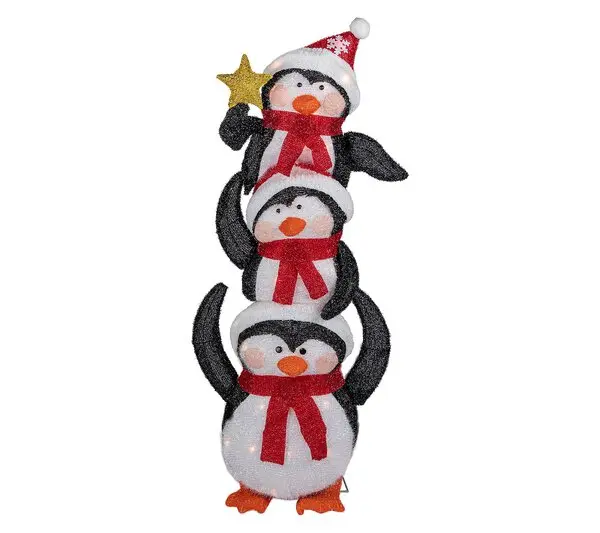 NORTHLIGHT 41' Prelit Penguin Family Yard Chris Mas Decor - One-color