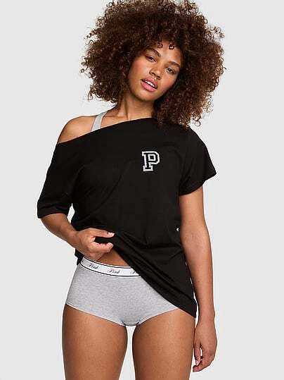 Pink Campus Cotton™ Off-the-shoulder Tee - Black