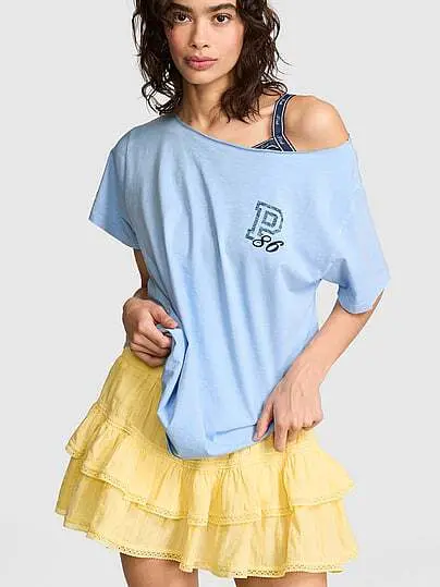 Pink Campus Cotton™ Off-the-shoulder Tee - Blue