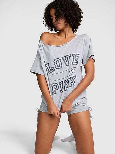Pink Campus Cotton™ Off-the-shoulder Tee - Grey