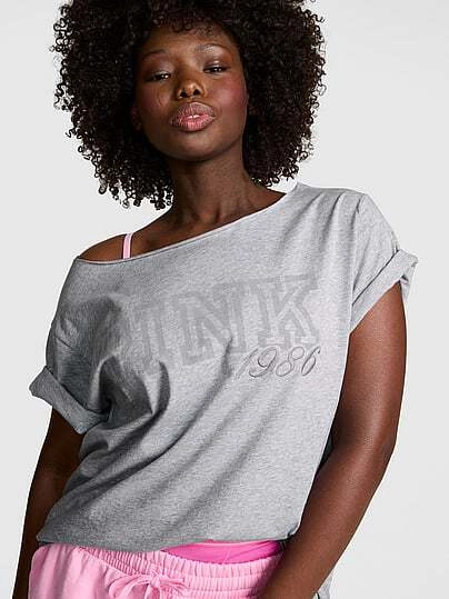 Pink Campus Cotton™ Off-the-shoulder Tee - Grey