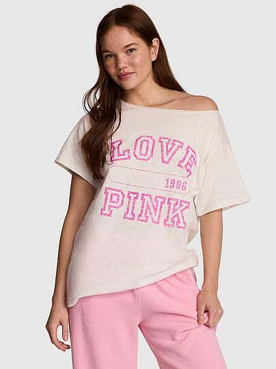 Pink Campus Cotton™ Off-the-shoulder Tee - Grey