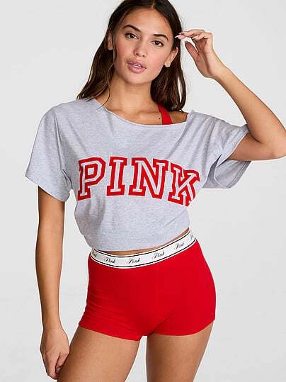 Pink Campus Cotton™ Off-the-shoulder Tee - Grey