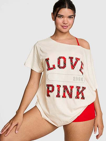 Pink Campus Cotton™ Off-the-shoulder Tee - Grey