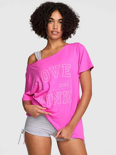 Pink Campus Cotton™ Off-the-shoulder Tee - Pink