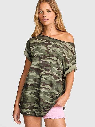 Pink Campus Cotton™ Off-the-shoulder Tee - Print
