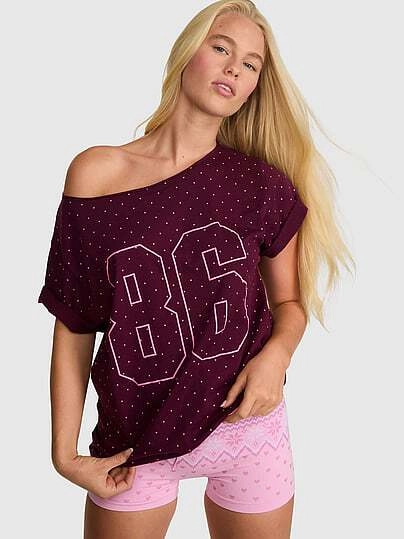 Pink Campus Cotton™ Off-the-shoulder Tee - Print