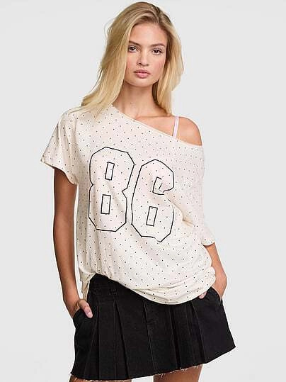 Pink Campus Cotton™ Off-the-shoulder Tee - Print