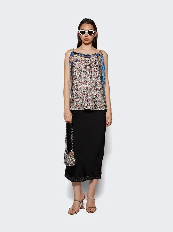 Rabanne Satin Tank Top With Paisley Bandana Print - Grey