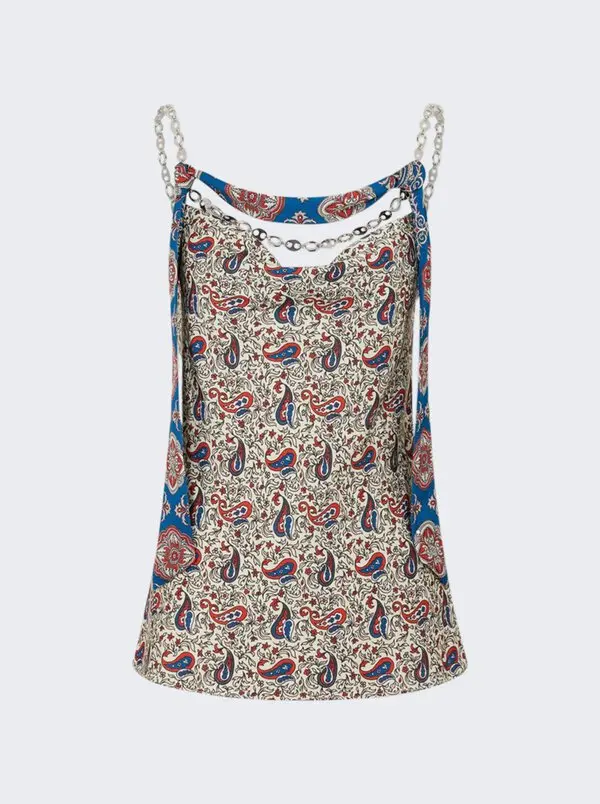 Rabanne Satin Tank Top With Paisley Bandana Print - Grey