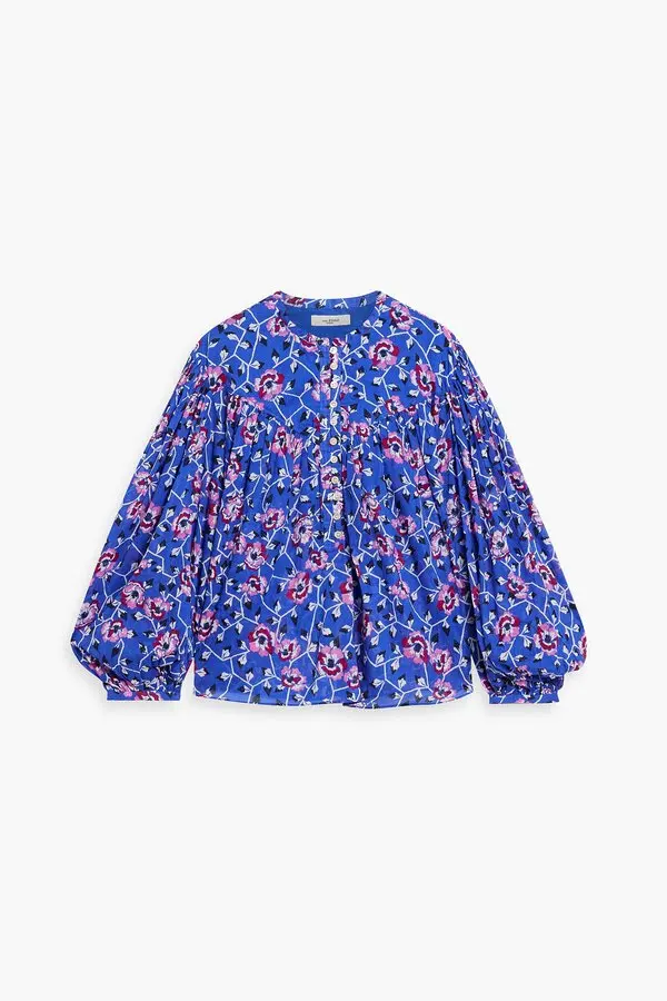 MARANT ETOILE Salika Floral-print Cotton-voile Top - Bright Blue