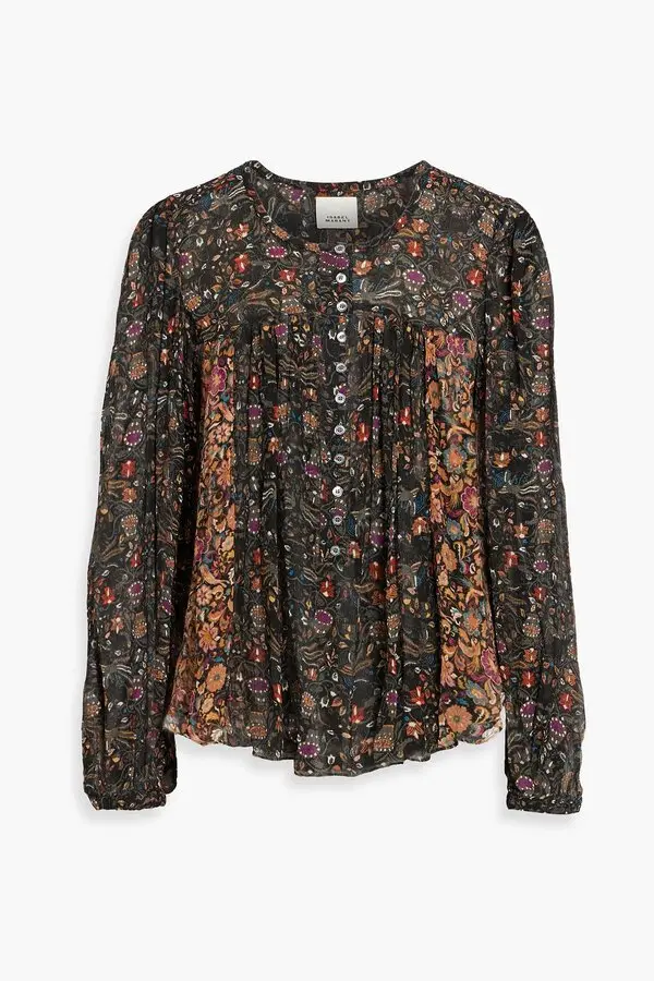 Isabel Marant Étoile Ametissae Pintucked Printed Silk-crepon Blouse