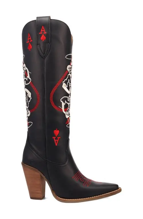 DINGO Ace Of Spades Embroidered Cowboy Boots - Black