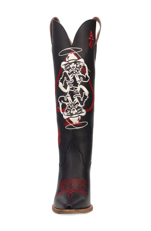 DINGO Ace Of Spades Embroidered Cowboy Boots - Black