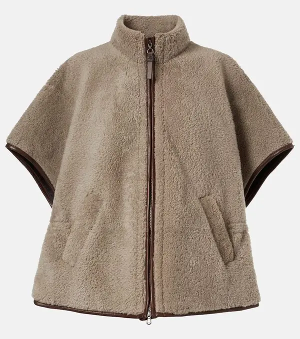 Brunello Cucinelli Monili Leather-trimmed Shearling Jacket