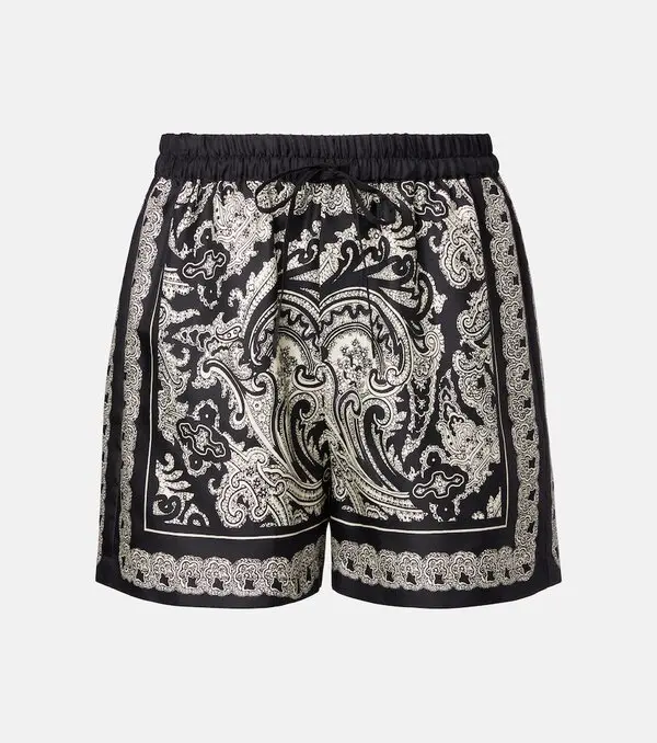 NILI LOTAN Frances Paisley Silk Twill Shorts - Black