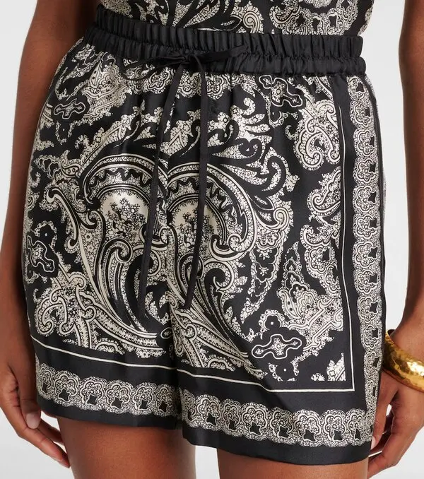 NILI LOTAN Frances Paisley Silk Twill Shorts - Black