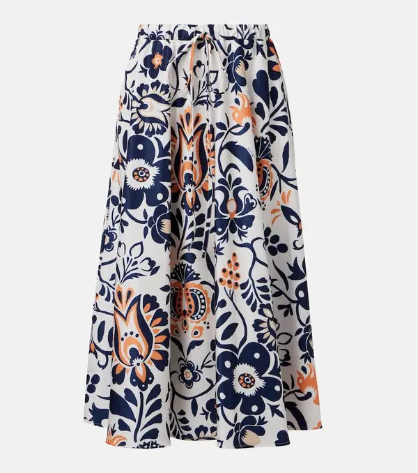 La DoubleJ Printed Satin Midi Skirt