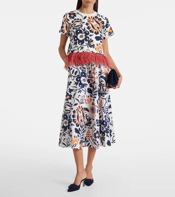 La DoubleJ Printed Satin Midi Skirt