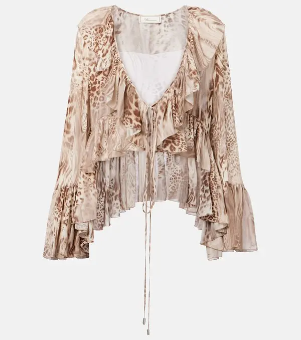 Blumarine Leopard-print Chiffon Top - Brown