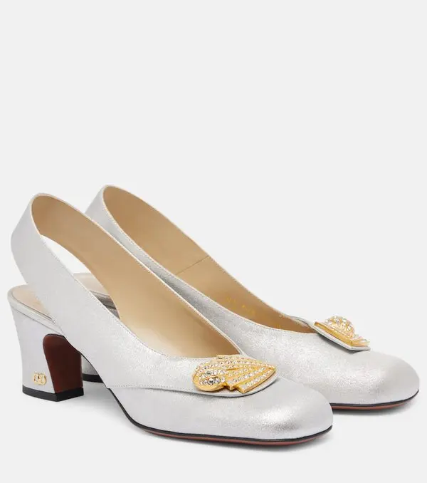 Valentino Garavani Adamantine Embellished Satin Slingback Pumps - Silver