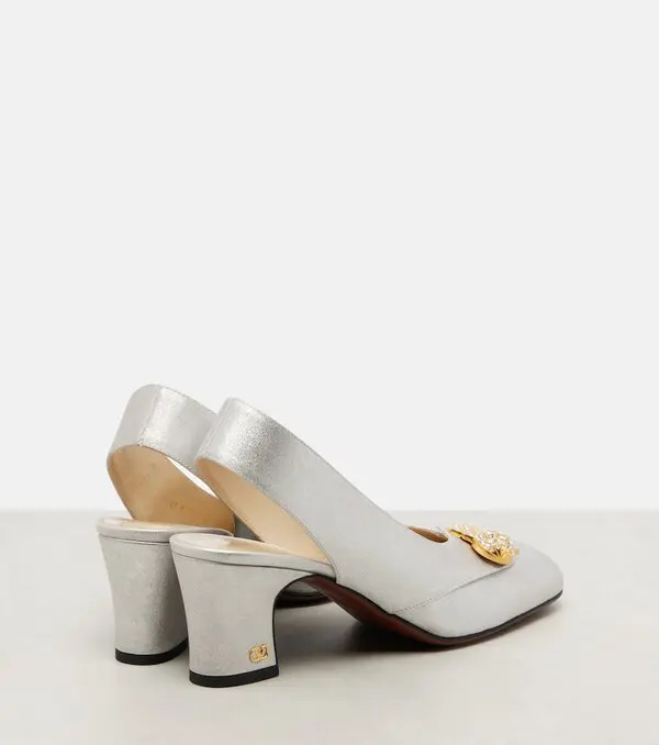 Valentino Garavani Adamantine Embellished Satin Slingback Pumps - Silver