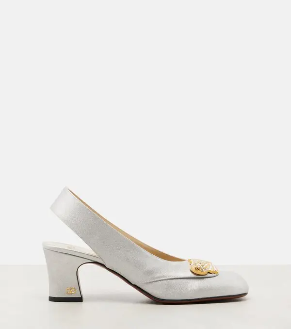 Valentino Garavani Adamantine Embellished Satin Slingback Pumps - Silver