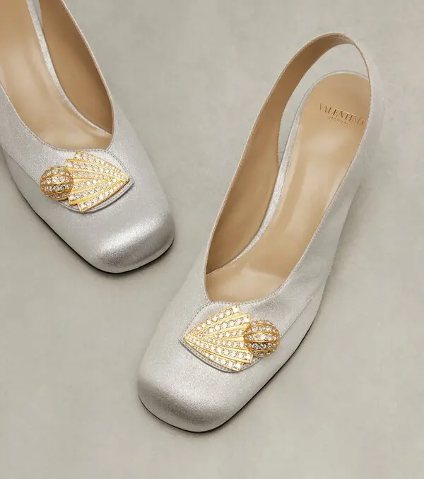 Valentino Garavani Adamantine Embellished Satin Slingback Pumps - Silver
