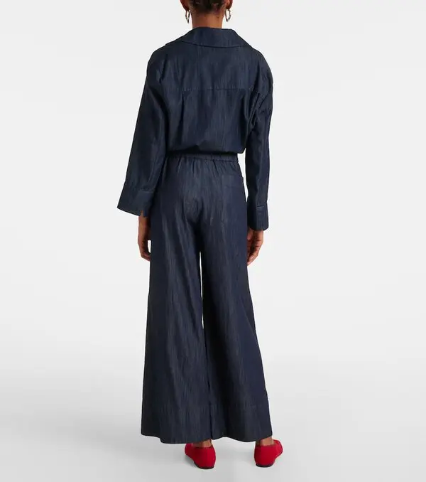 Max Mara Jour Cotton Chambray Wide-leg Pants