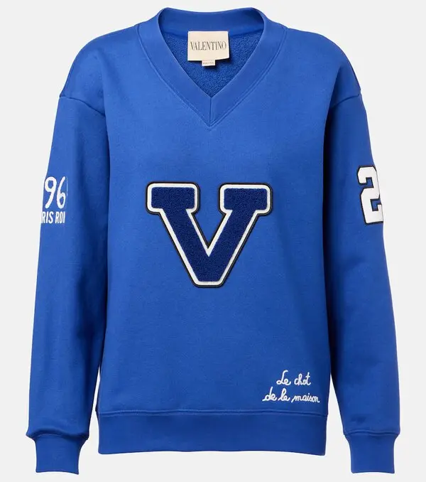 Valentino Garavani Embroidered Cotton Jersey Sweatshirt - Blue