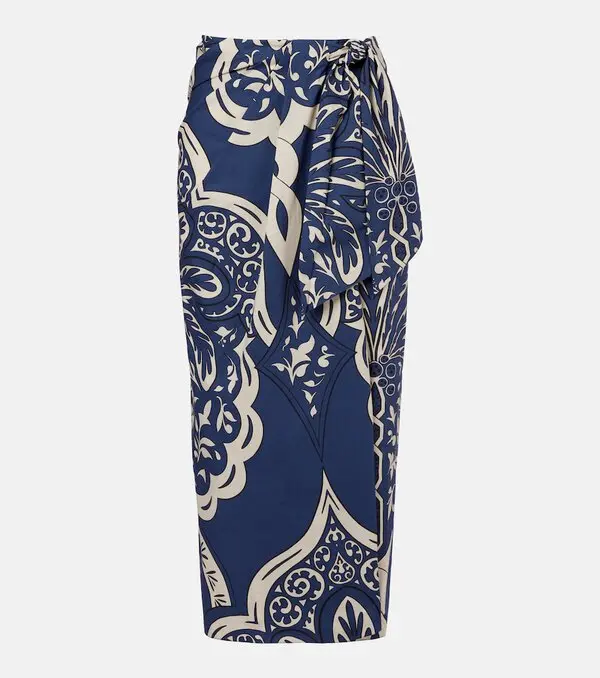 Johanna Ortiz Printed Cotton Poplin Wrap Skirt - Blue