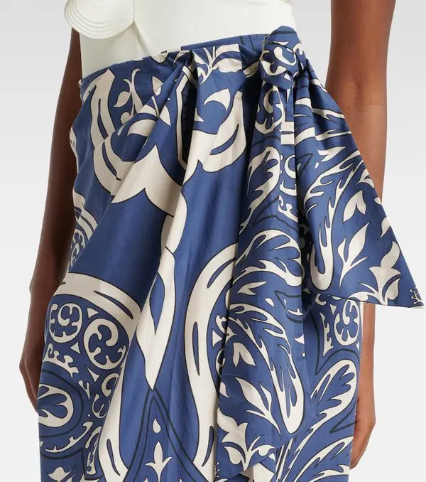 Johanna Ortiz Printed Cotton Poplin Wrap Skirt