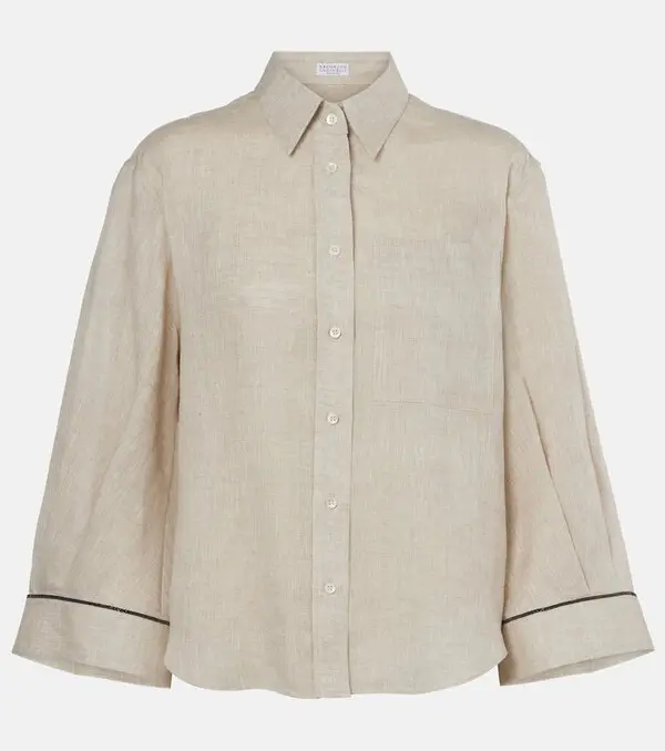 Brunello Cucinelli Monili Linen Shirt - Beige