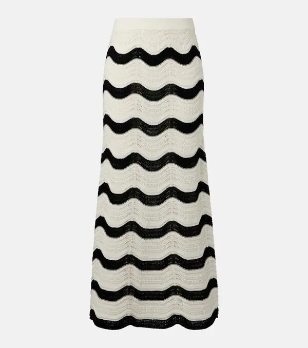 La DoubleJ Chevron Cotton Crochet Midi Skirt - White