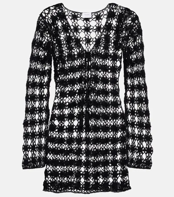 Anna Kosturova Crochet Cotton Minidress - Black