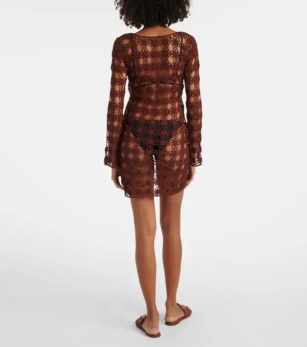 Anna Kosturova Crochet Cotton Minidress - Brown