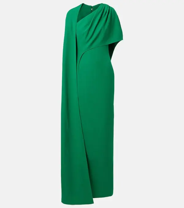 Safiyaa Caped Asymmetric Crêpe Gown - Green