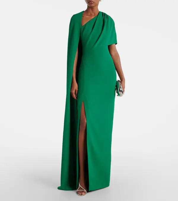 Safiyaa Caped Asymmetric Crêpe Gown