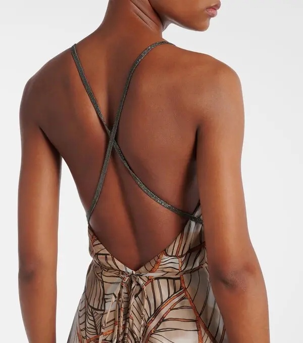 Brunello Cucinelli Printed Silk Maxi Dress - Brown