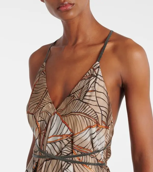 Brunello Cucinelli Printed Silk Maxi Dress - Brown