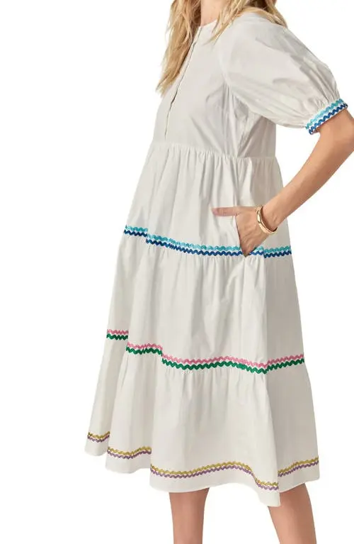 English Factory Ribbon Trim A-line Midi Dress