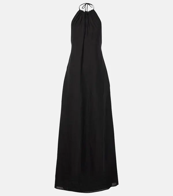 NILI LOTAN Lelia Halterneck Linen Maxi Dress - Black