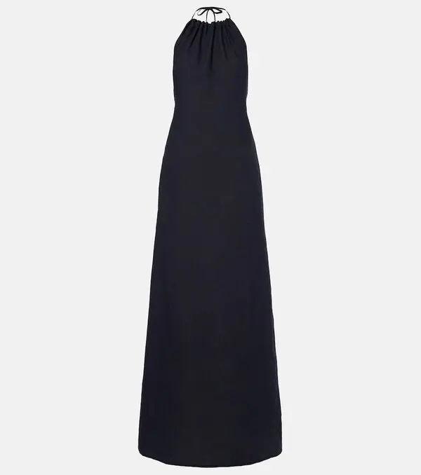NILI LOTAN Lelia Halterneck Linen Maxi Dress - Black