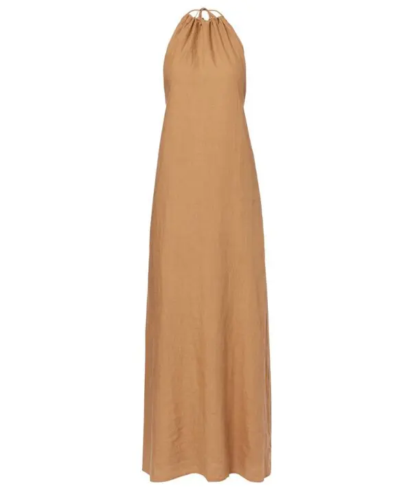 NILI LOTAN Lelia Halterneck Linen Maxi Dress - Brown