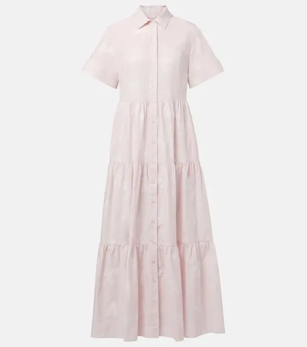 Erdem Embroidered Tiered Cotton Shirt Dress - Pink